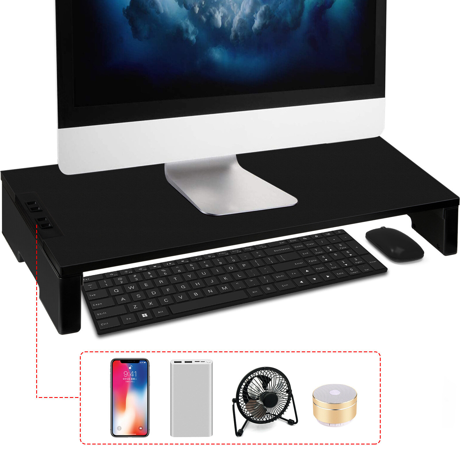 С 2-портовым блоком питания, подключаемым дисплеем, увеличивающейся стойкой, настольным хранилищем принтера и