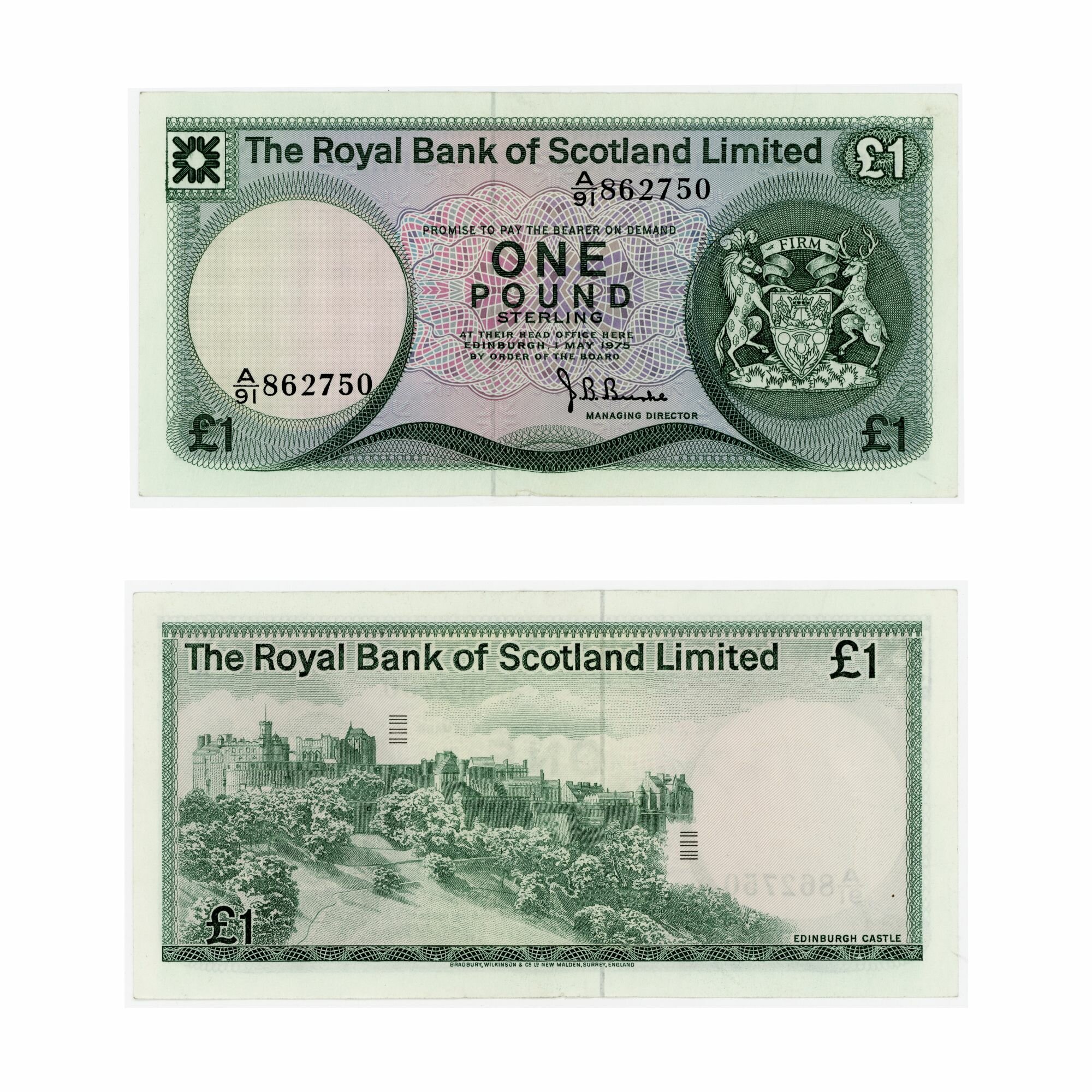 Банкнота Шотландия 1 фунт ONE POUND 1975 год Extremely Fine (XF) Pick 336