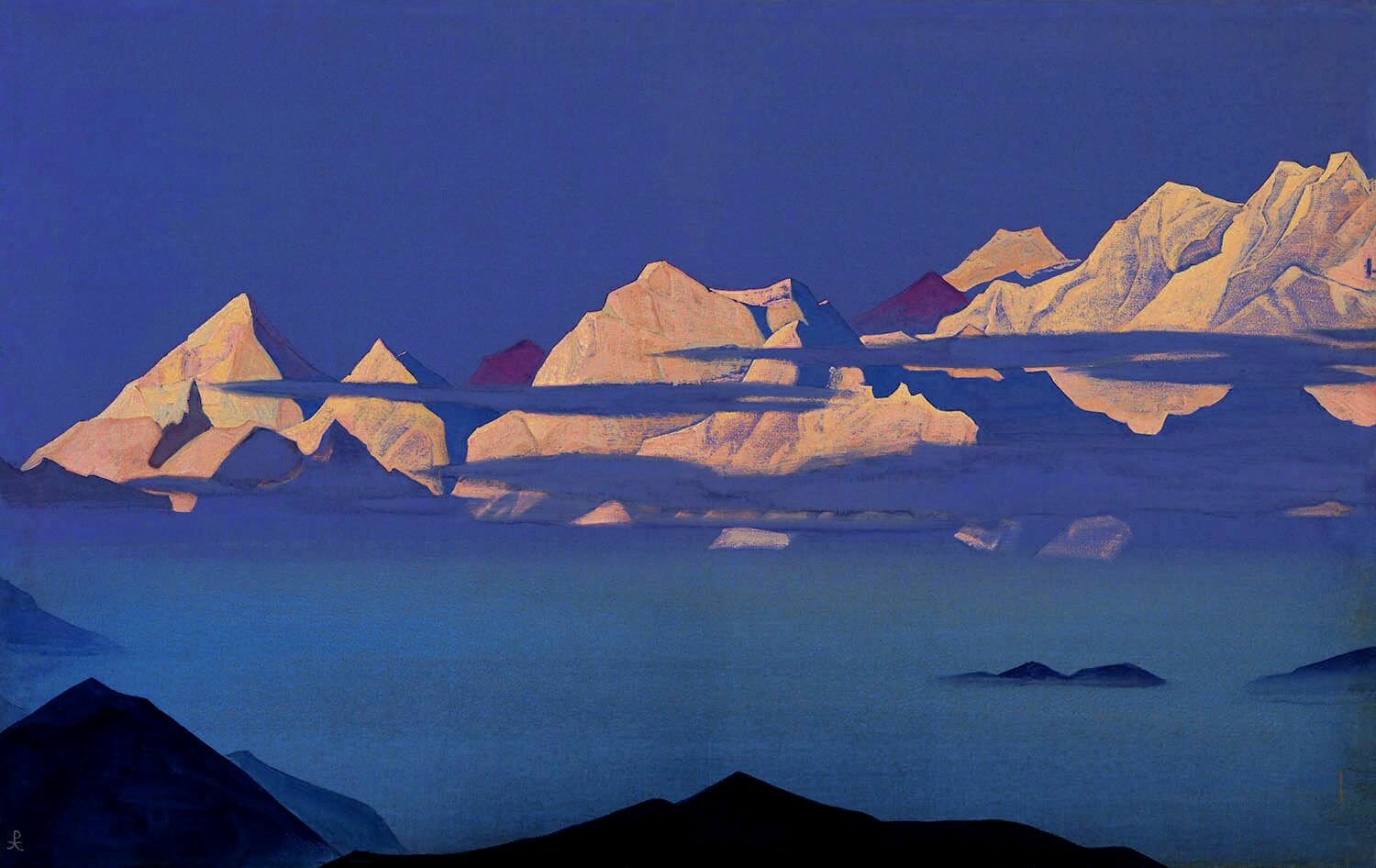 Постер "Гималаи (Канченджанга)", 1933, Н. К. Рерих, репродукция (26 х 41 см), печать на шёлке