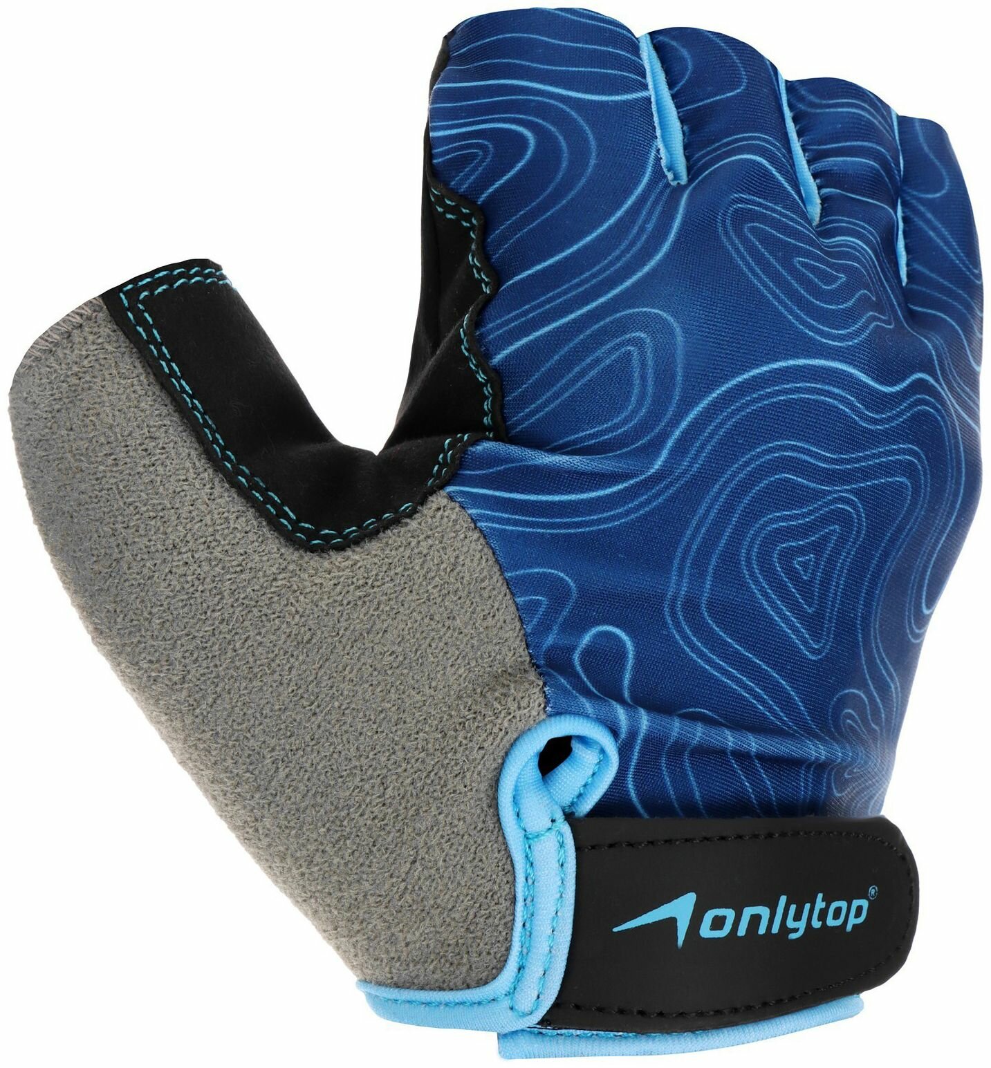 Перчатки спортивные ONLYTOP без пальцев для фитнеса, велоперчатки мужские женские, митенки размер S, цвет синий
