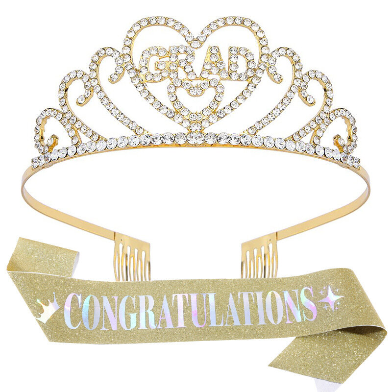 Корона на выпускной, блестящая, темно-золотая