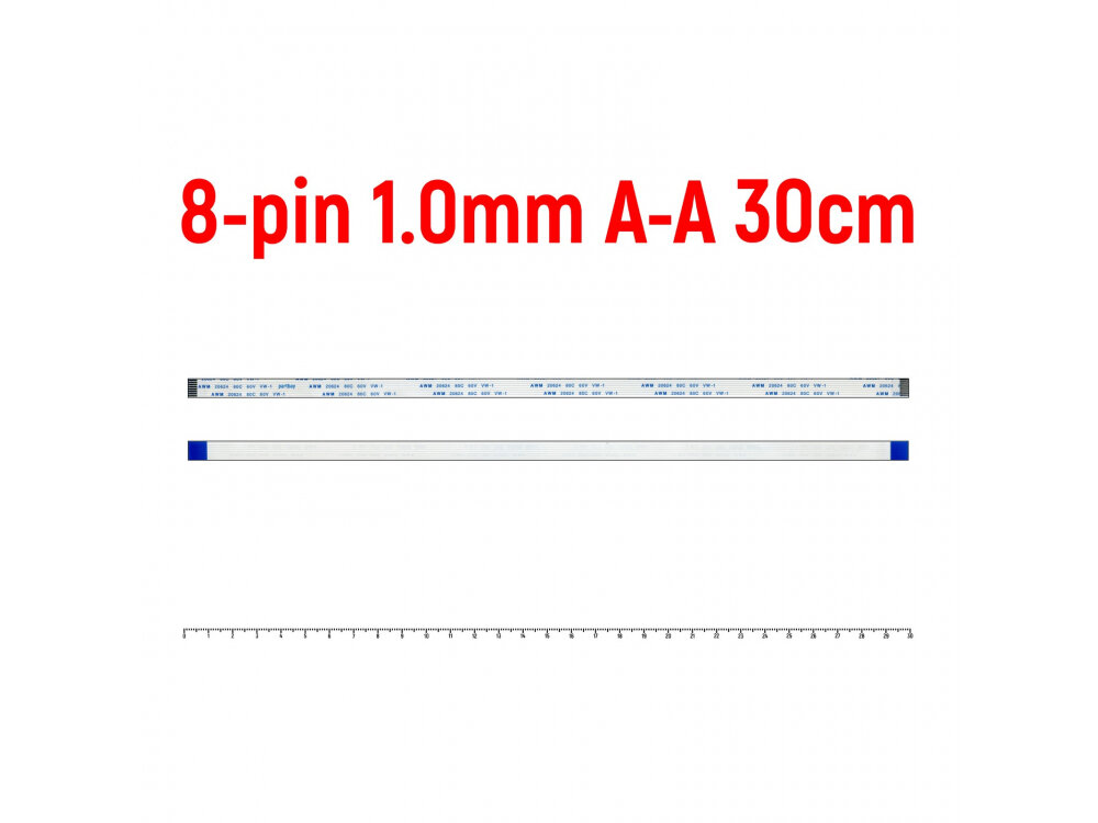 Шлейф FFC 8-pin Шаг 1.0mm Длина 30cm Прямой A-A AWM 20624 80C 60V VW-1