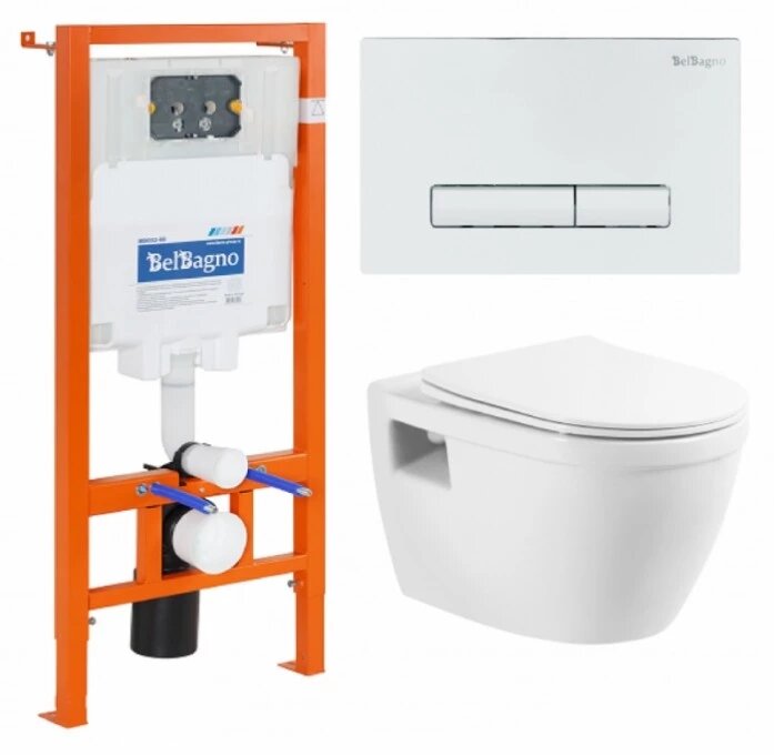 Комплект 3 в 1 Унитаз подвесной с сиденьем BelBagno LOTO BB070CHR/SC + Система инсталляции для унита