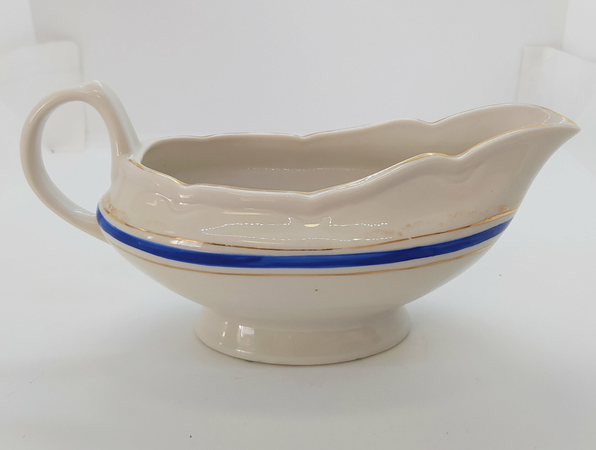 Соусник с сине-золотистой каймой, фарфор, обводка, золочение