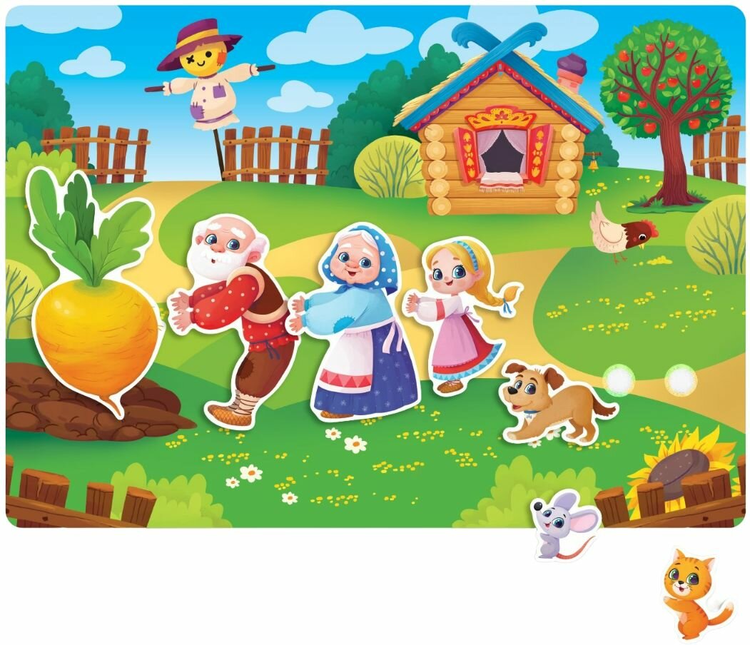 Игра на липучках "Театр по мотивам русской народной сказки. Репка", развивающий сюжетно-ролевой набор, основа + 7 деталей