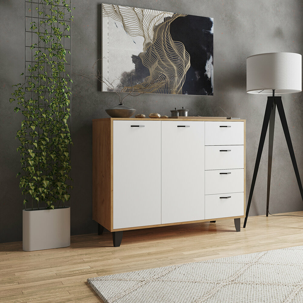 Комод Катрин 12, дуб крафт золотой/белый