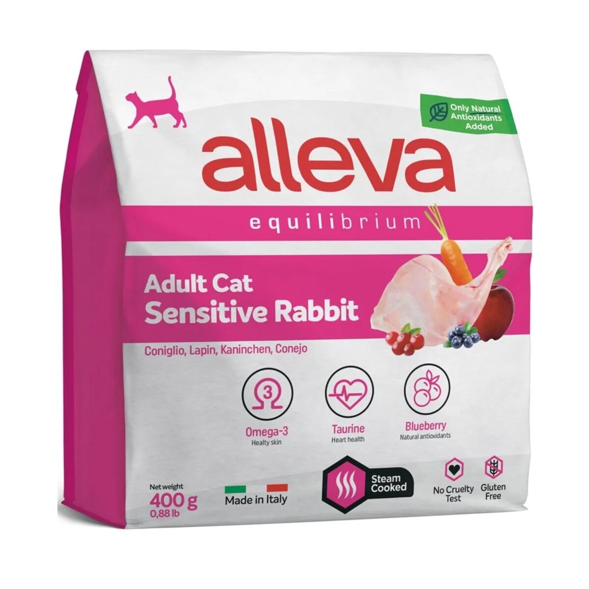 ALLEVA EQUILIBRIUM Корм сухой для взрослых кошек Сенситив с кроликом 0,4 кг