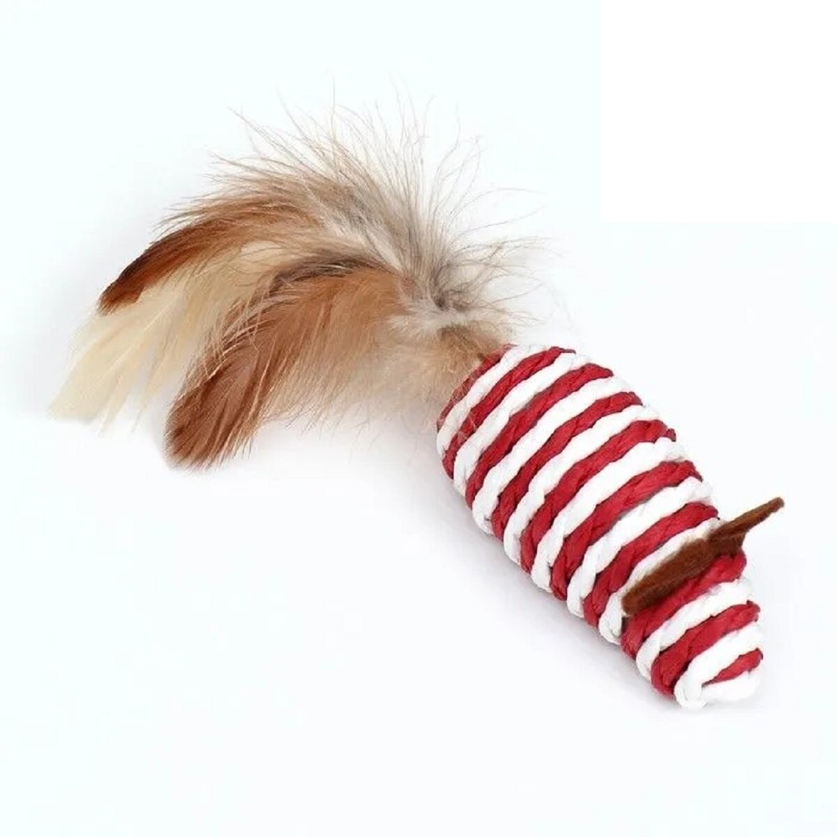 PET STAR игрушка для кошек 7см мышка сизаль, с пером, красная шоу-бокс 20шт