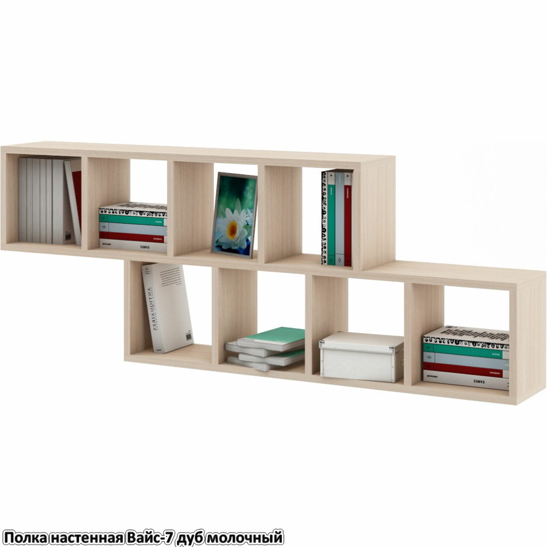 Полка настенная Вайс-7 Дуб-молочный, ЛДСП, МФ Владимир VMF, 103,3х46,8х18 см.