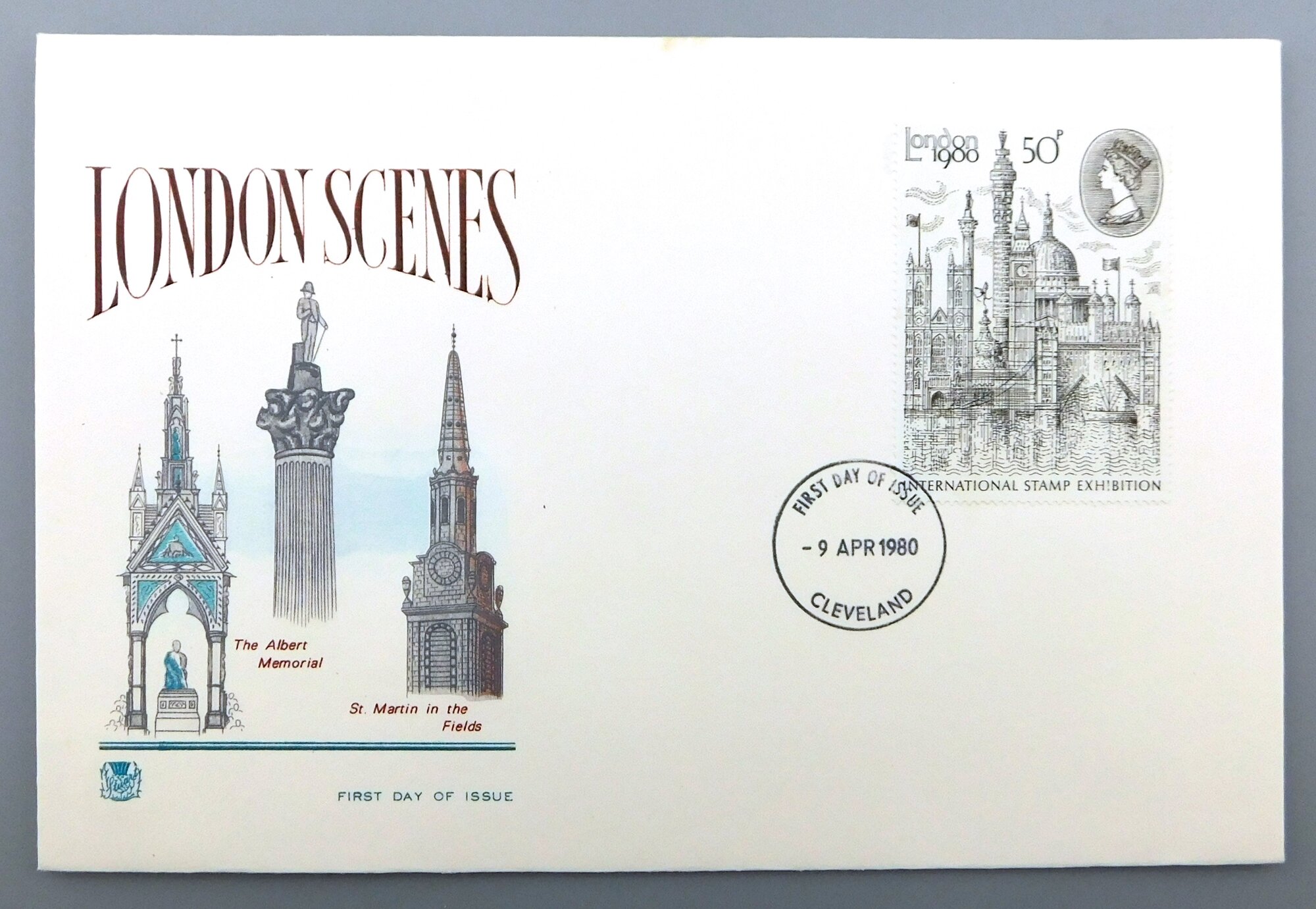 Конверт Первого дня London Scenes Cleveland от 09.04.1980