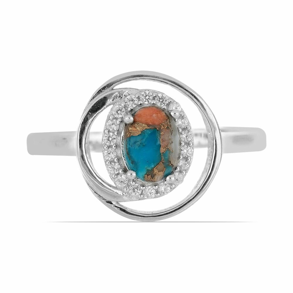 Кольцо, серебро, 925 проба, родирование, бирюза, циркон