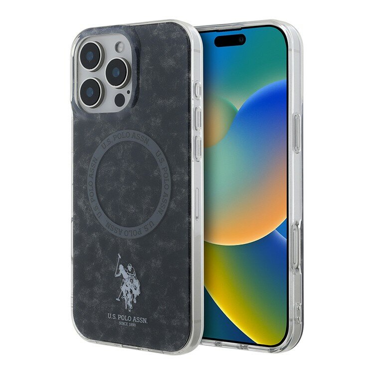 U.S. Polo чехол MagSafe для iPhone 16 Pro Max, PC/TPU Double Horse logo and Ring черный