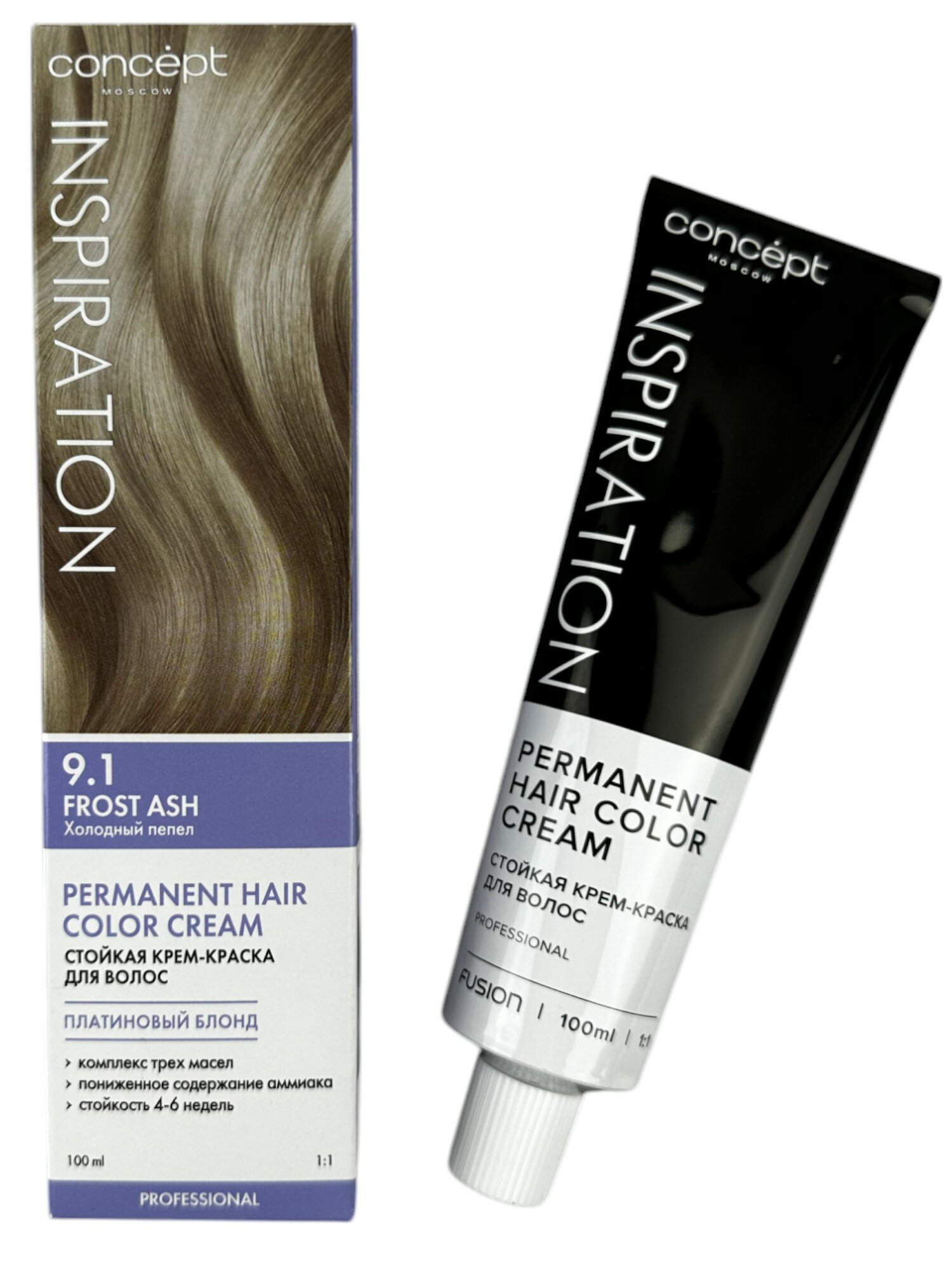Крем-краска для волос Concept Fusnion Inspiration, тон: 9.1 Холодный пепел, 100мл