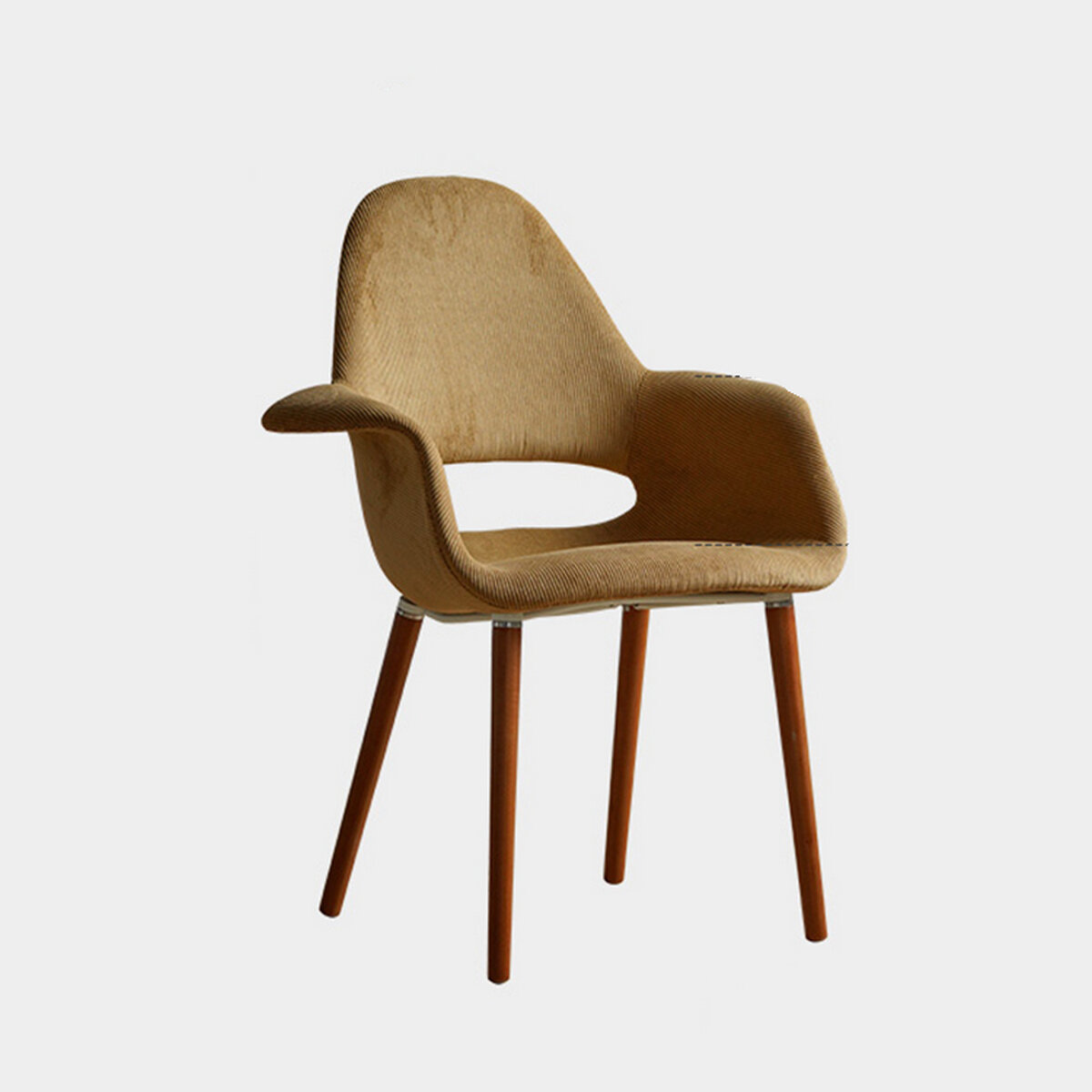 Стул Organic Chair Charles дизайн Eames & Eero Saarinen (цвет хаки велюр, ножки орех)