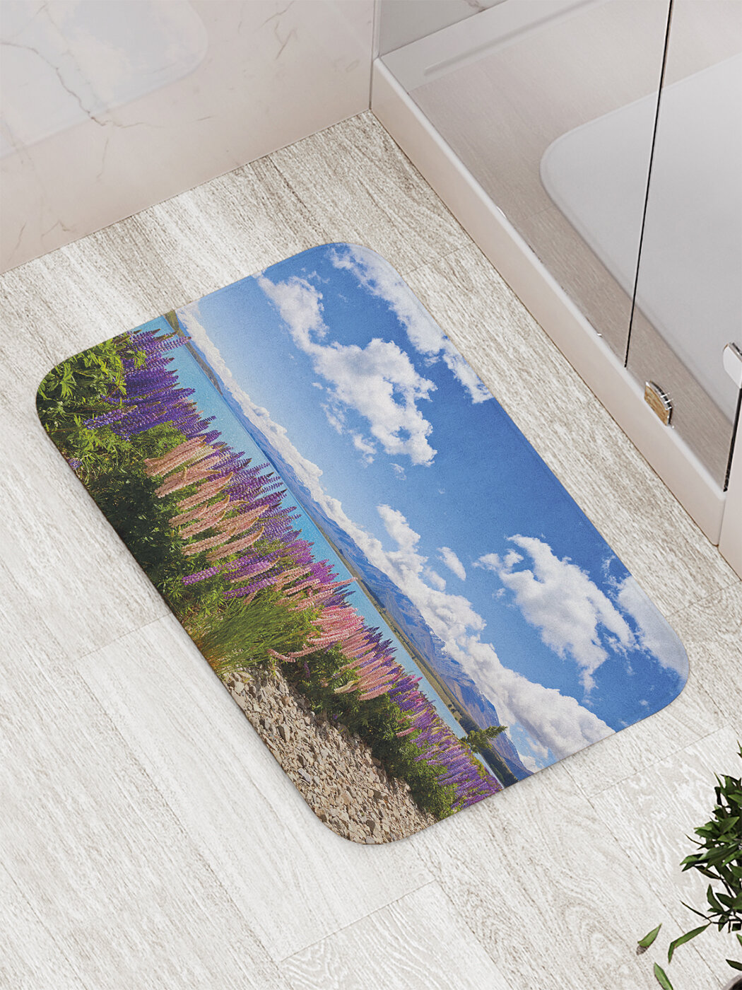 Коврик для ванной комнаты, туалета "Лавандовое поле у реки" противоскользящий, 52х77 см, JoyArty