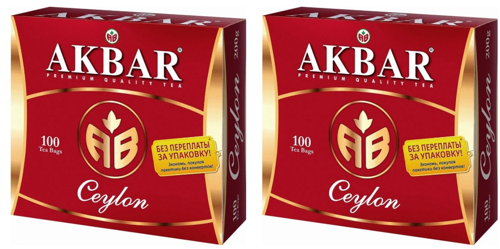 Akbar Чай черный Ceylon, 100 пак х 2 гр, 2 шт