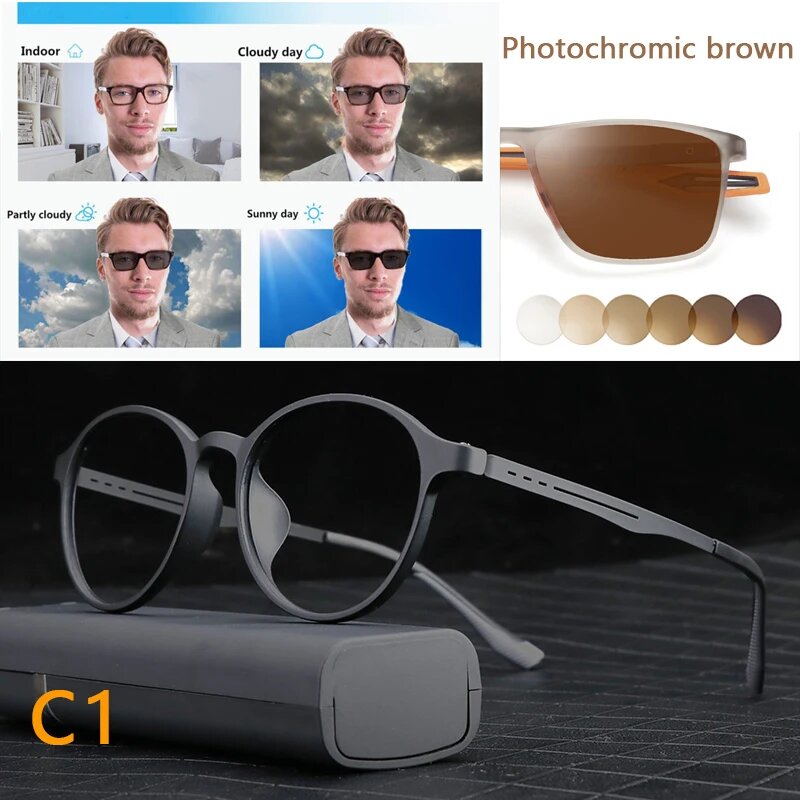 Фотохромные очки KJDCHD, C1 Chameleon brown, +400