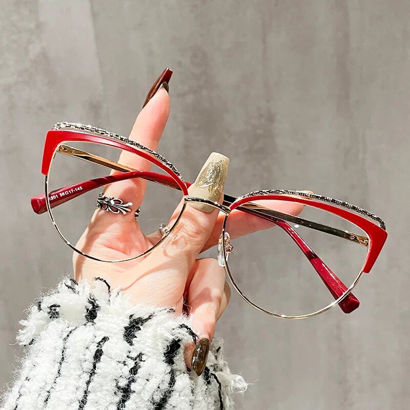 Женские очки Glocco кошачий глаз антиблик red gold clear, +375
