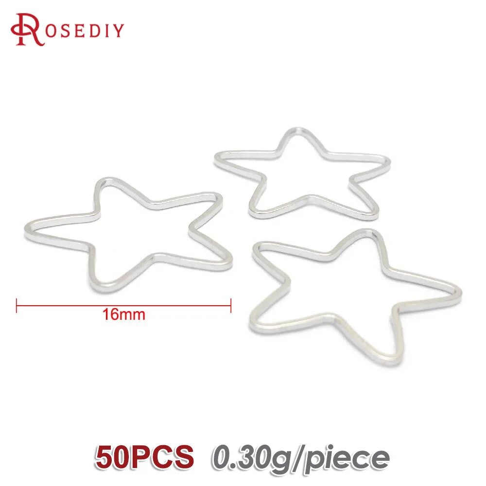 Латунные звёздочки-кольца Rosediy 20 шт 32507-Rhodium Color