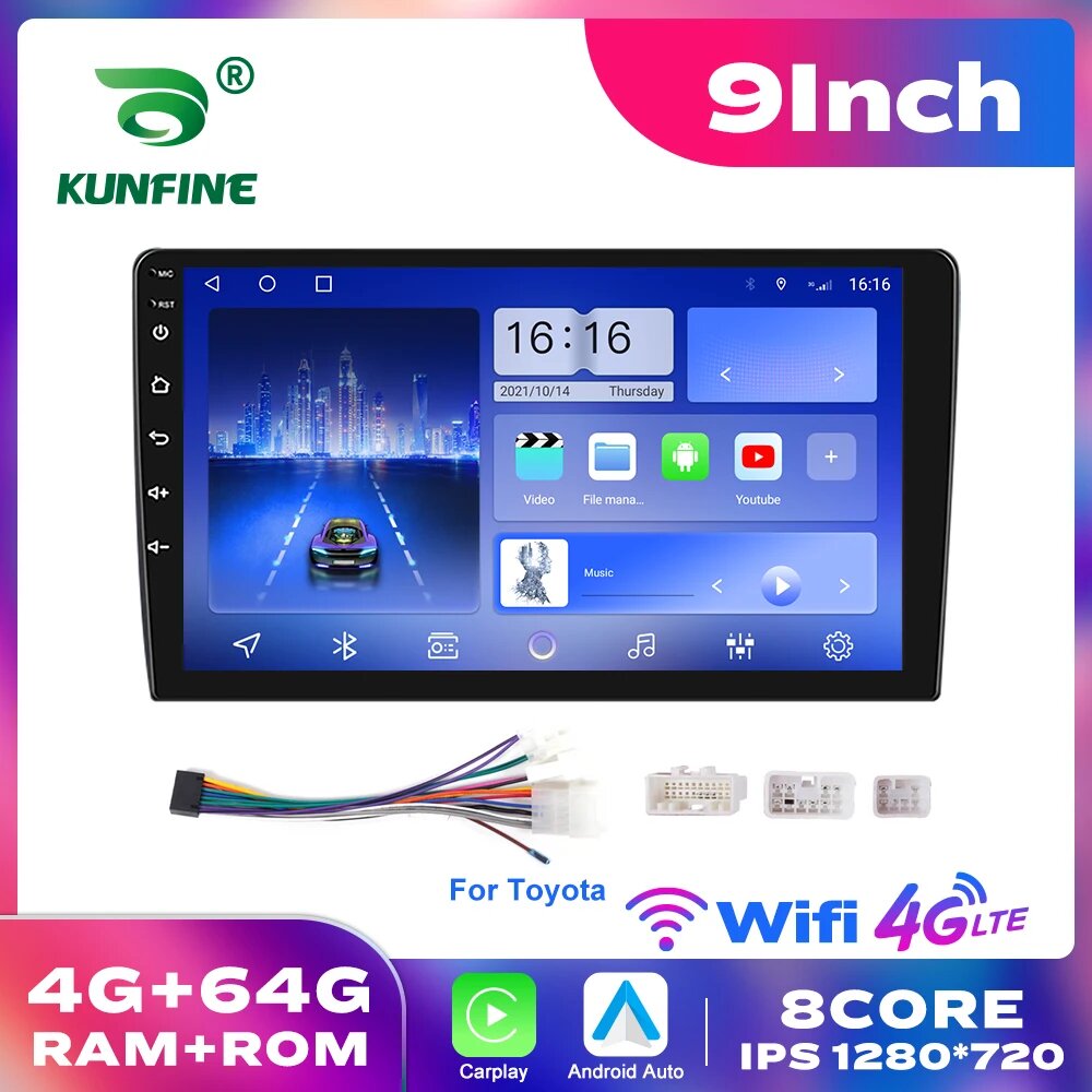 Автомобильный мультимедийный плеер, универсальная стерео-система на Android, с восьмиядерным процессором, 4 Гб ОЗУ, 64 Гб ПЗУ, экраном 9 дюймов, экраном 10 дюймов 9 Inch 4 64G Toyota