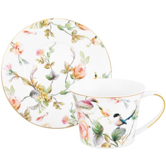 Чайная пара Elan Gallery Еlan Gallery "Певчие птички" 2 предмета, чашка - 12,5х9,5х7 см 270 мл, NEW BONE CHINA (730777 Elan)