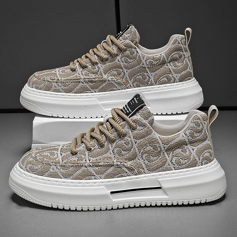 Мужская обувь лето 2025 года, новые дышащие парусиновые туфли, подходящие по цвету, увеличивающие рост, спортивные и повседневные, низкие мужские модные туфли