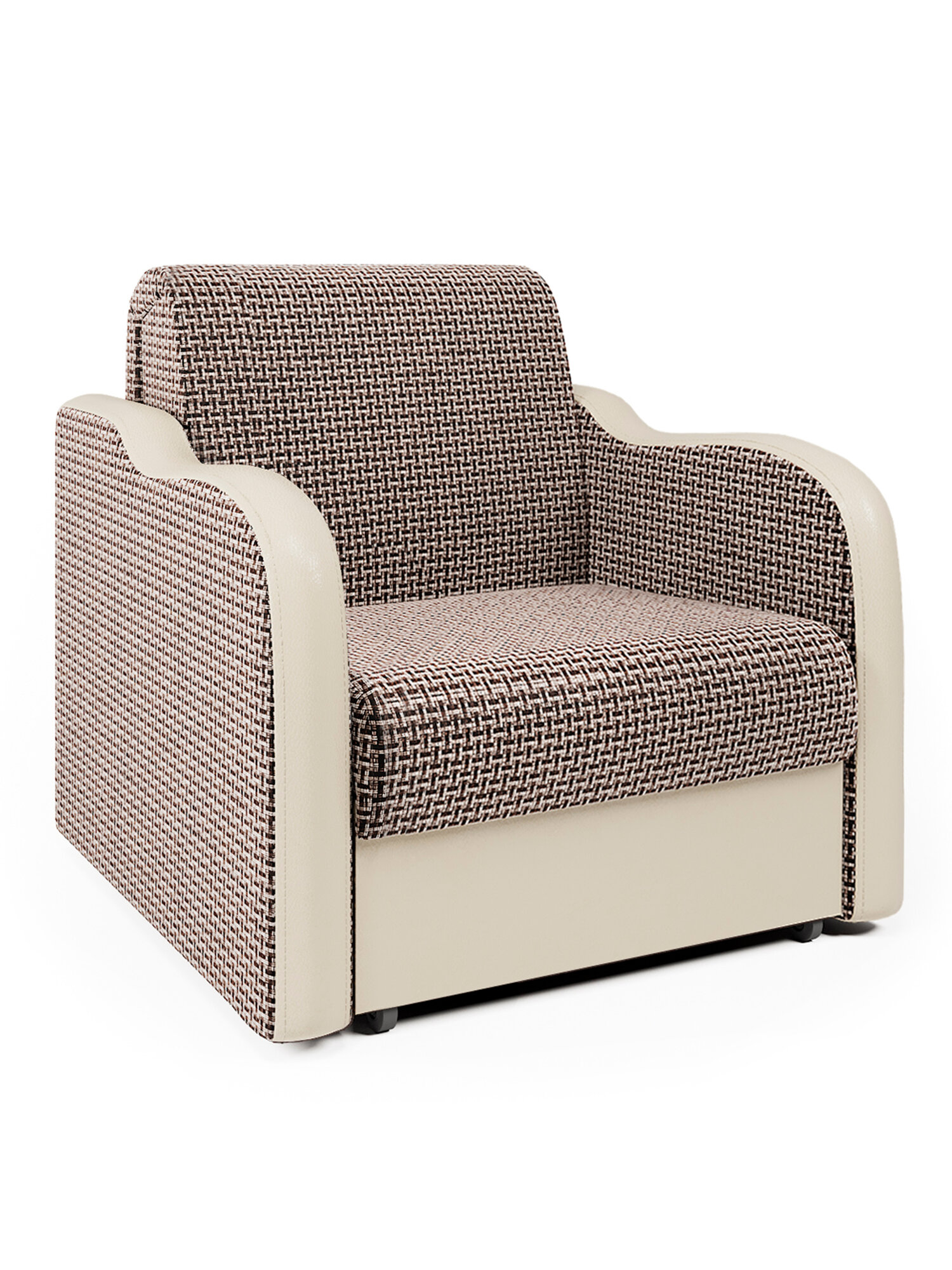 Кресло-кровать Коломбо, аккордеон, 70х194 см, рогожка Корфу коричневый и экокожа беж