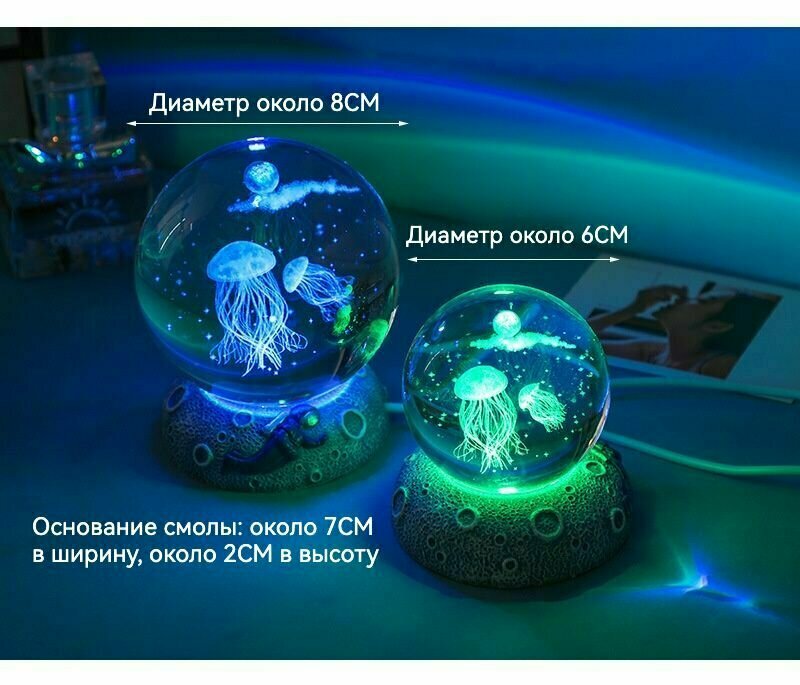 Ночник "Хрустальный шар дельфина", питание от USB, голубой свет, 6см — фото 1