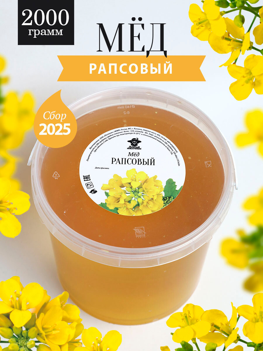 Рапсовый мед жидкий 2000 г, для иммунитета, в подарок, к чаю