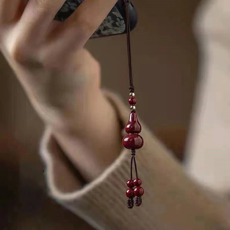 1 шт, натуральный киноварь, лотос, автомобильный брелок в китайском стиле, счастливая цепочка для телефона, сумка, подвеска