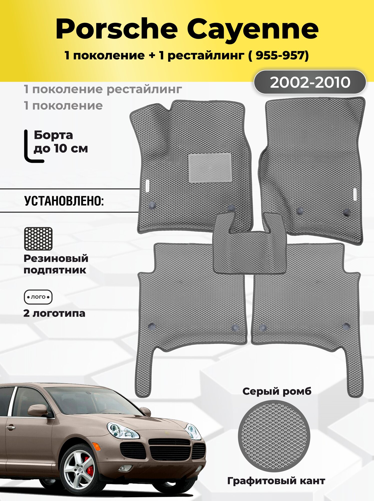 Коврики Ева автомобильные Porsche Cayenne 1 поколения 2002-2010 EVA ЭВА с бортами
