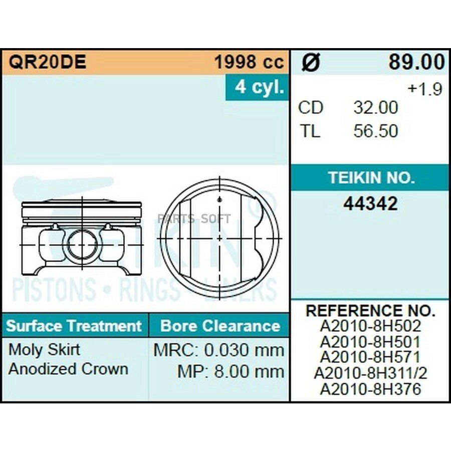 Комплект поршней QR20DE от официального дистрибьютора, TEIKIN, артикул 44342STD