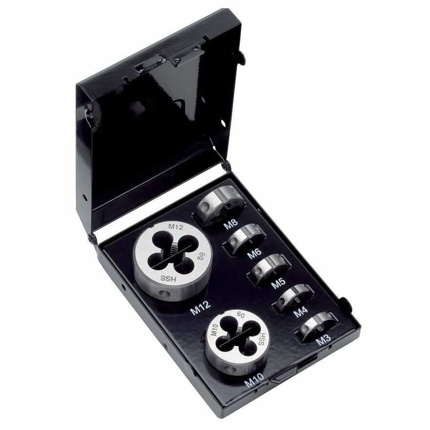 Набор плашек метрических М3-12 HSS и HSSE из 7 шт. Volkel 49521