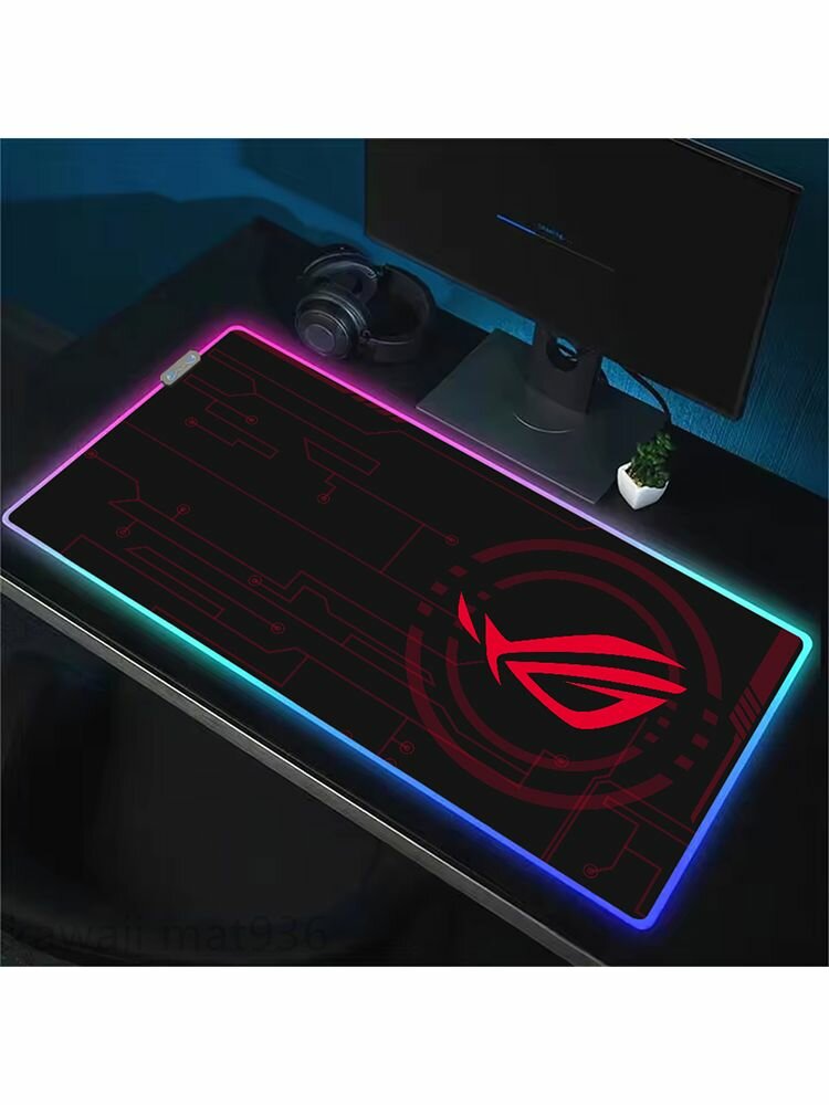 Игровой коврик Republic of Gamers ROG, 40 см x 90 см, с подсветкой, нескользящий, прошитые края