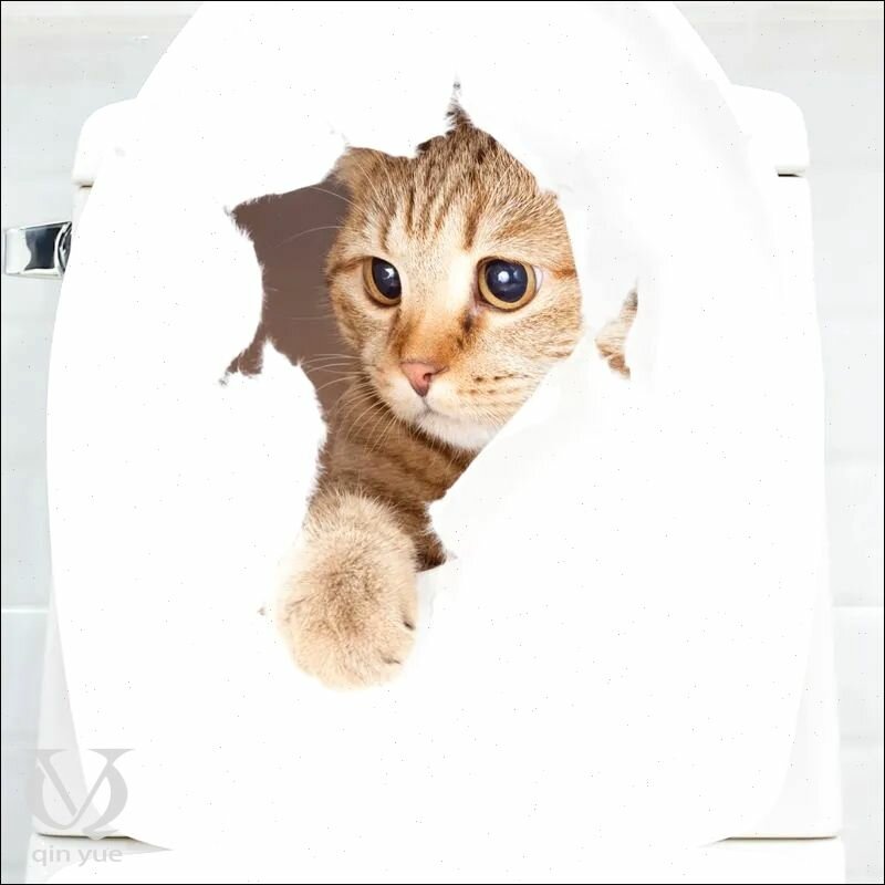 Стикер для унитаза с кошкой, водонепроницаемый, декор для крышки унитаза, ванная комната