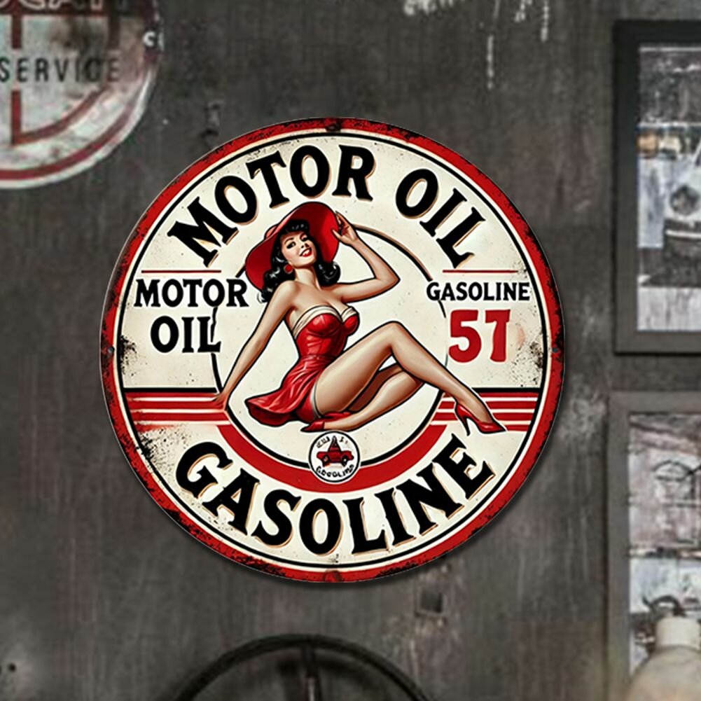 Круглая картина из олова, вогнуто-выпуклый край, 30*30 см, серия плакатов с персонажами "девушка"