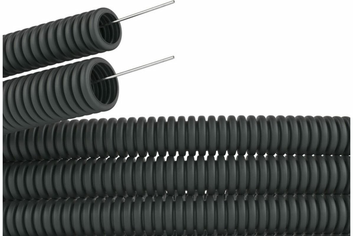 Гибкая гофрированная труба DKC ПНД д.20 мм, лёгкая, с протяжкой, 100 м, цвет чёрный 71720