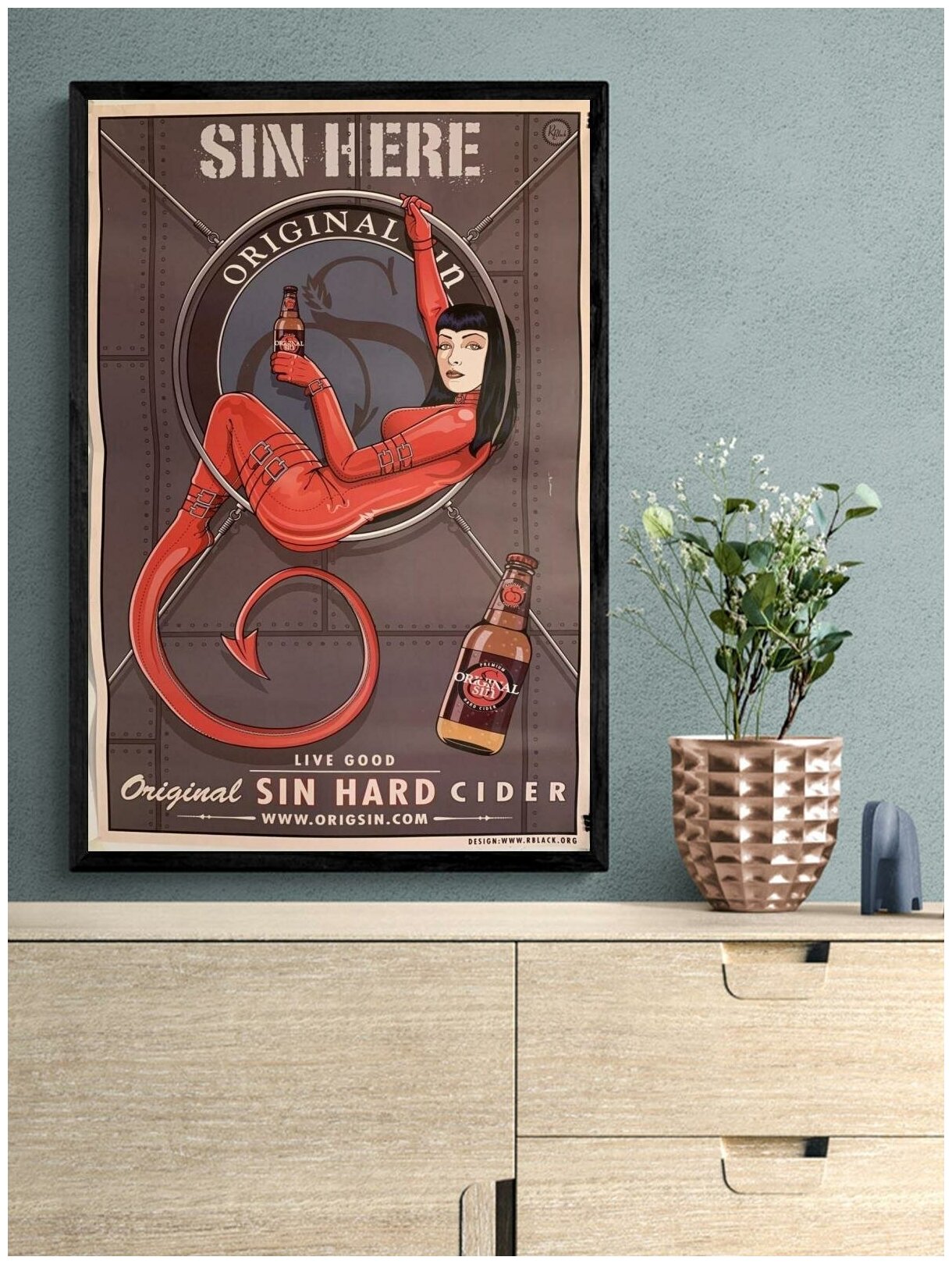 Постер / Плакат / Картина Рекламный плакат - Сидр Sin here, Cider 40х50 см в подарочном тубусе