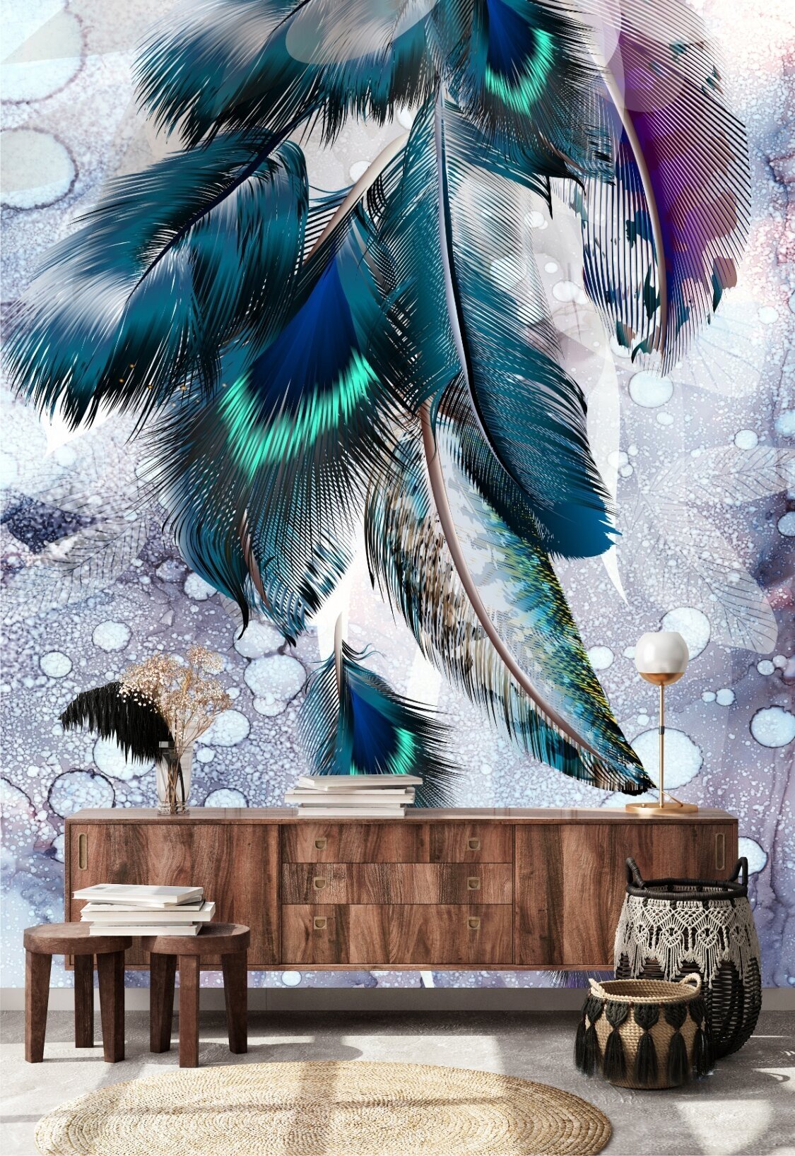 Фотообои "Перья на акварельном фоне" 200х260 см.