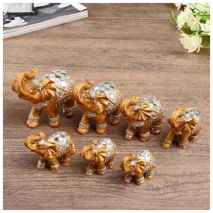 Сувенир полистоун набор 7 шт "Семейство слонов" 20x9,5x9 см