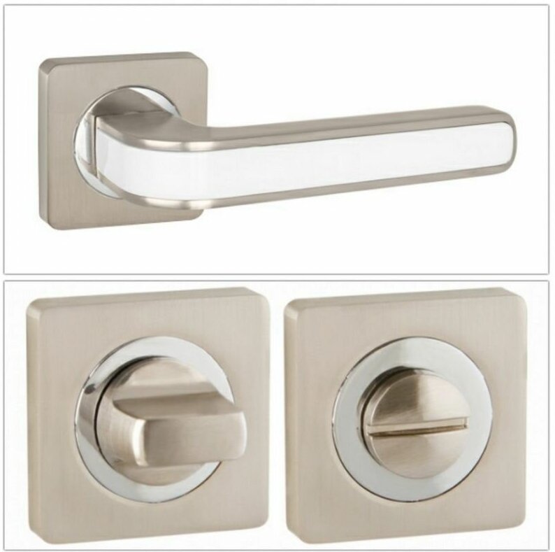 Ручка дверная межкомнатная Punto FUTURA_ZQ_SN/WH-19_W, матовый никель/белый (ручка + завертка WC)