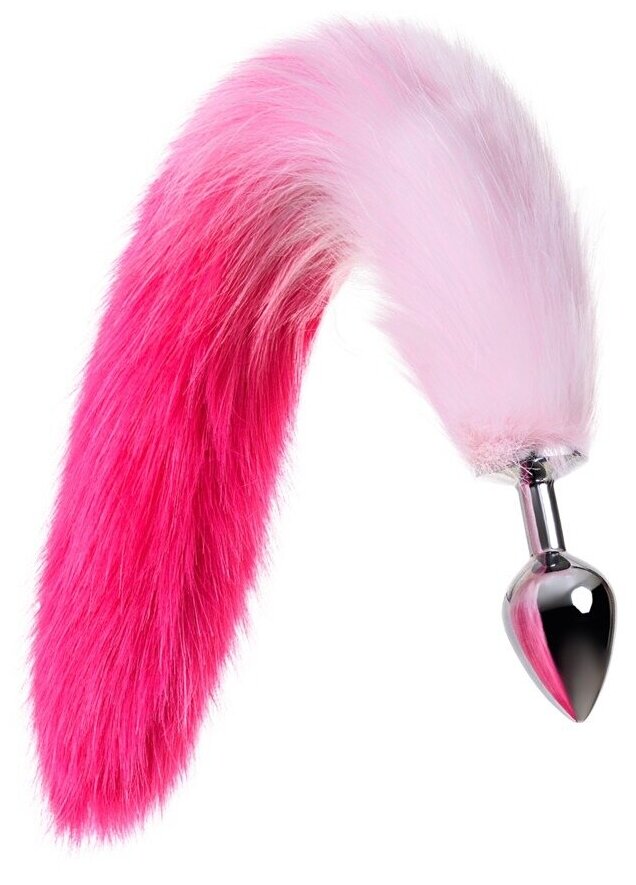 Средняя анальная втулка с бело-розовым хвостом Metal by TOYFA