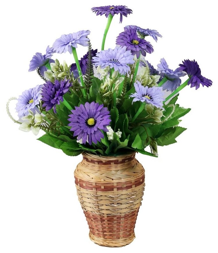 Искусственные хризантемы в плетеной вазе от бренда Holodilova