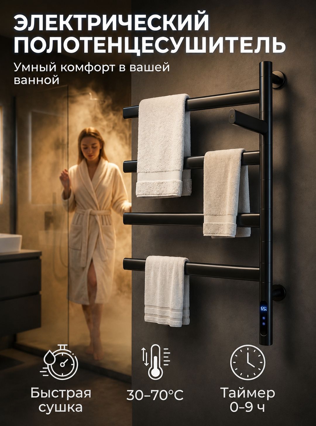 Полотенцесушитель Электрический 420мм 660мм форма F-образная
