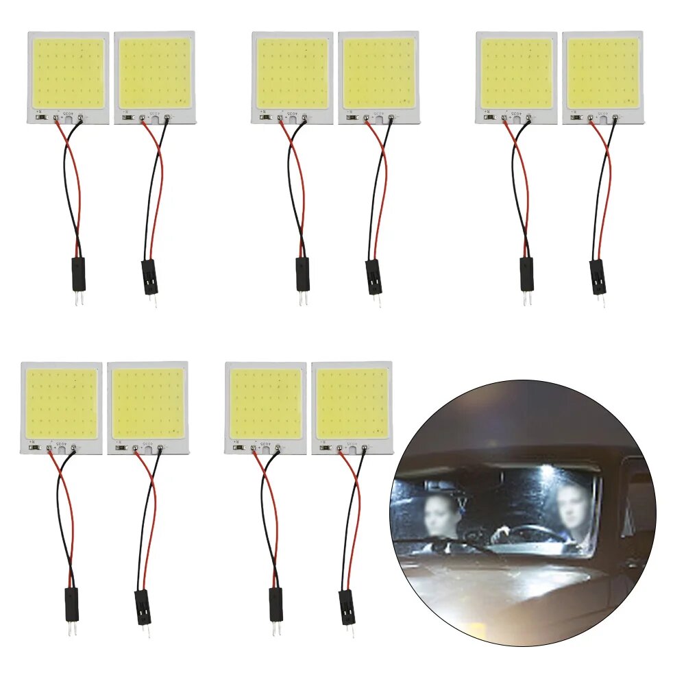10 шт. белых светодиодных ламп COB 48SMD для T10 4W 12V, светодиодные лампы для салона автомобиля, лампа для освещения салона.