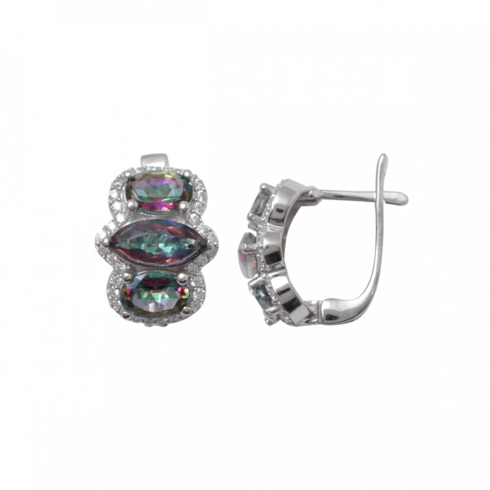 Серьги, серебро, 925 проба, кварц, фианит