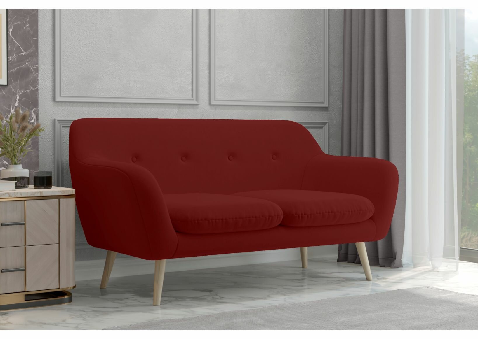 Диван прямой нераскладной Дайсон двухместный в цвете красный (WINE)