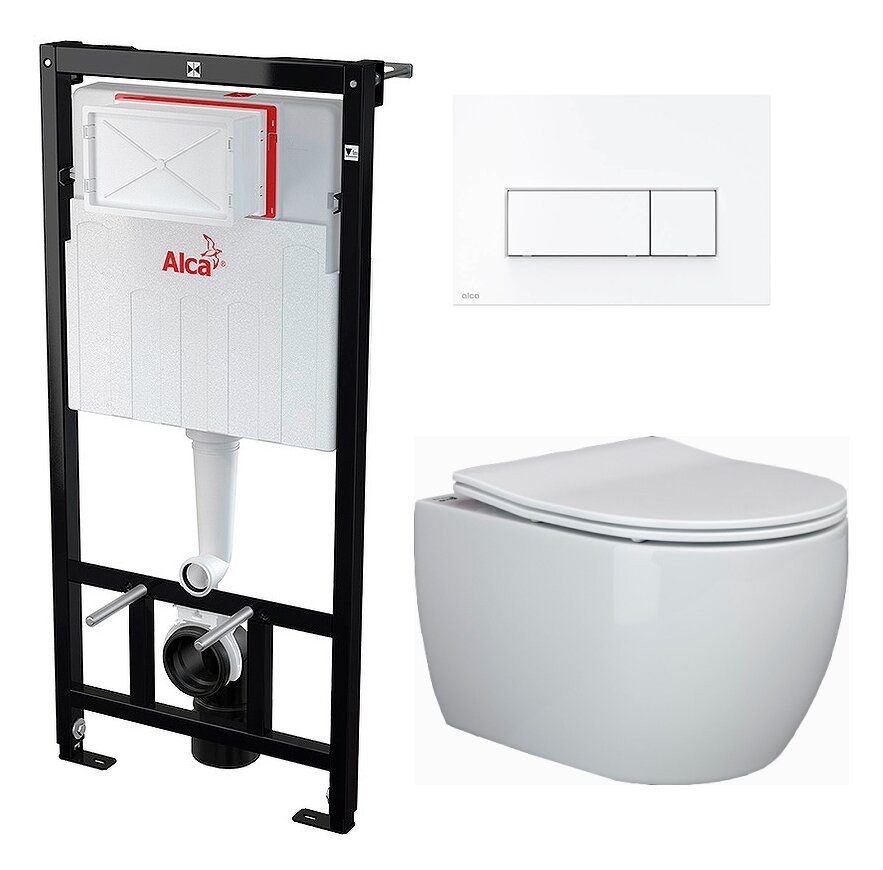 Комплект 3 в 1 инсталляция AlcaPlast + Унитаз подвесной Ceramica Nova Play CN3001 + кнопка белая