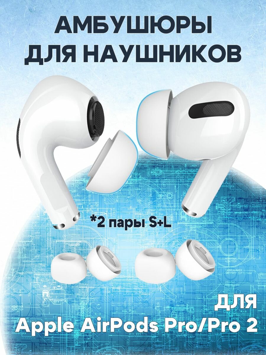 Амбушюры сменные наконечники для беспроводных наушников Apple AirPods Pro / AirPods Pro 2, силиконовые с сеточкой 2 пары: S+L - белые