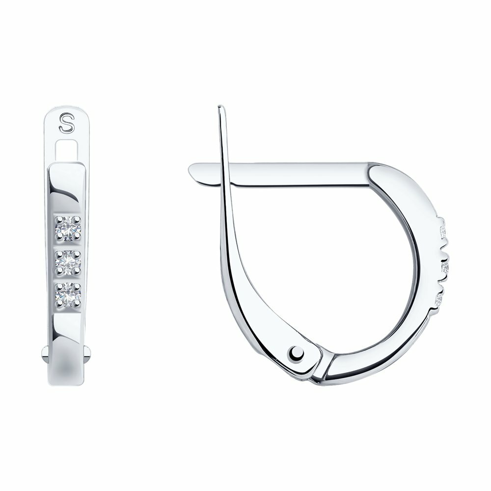 Серьги, серебро, 925 проба, родирование, фианит